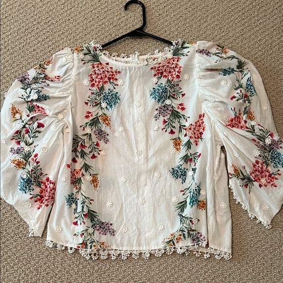 FARM Rio | Tops | Farm Rio White Blouse With Colorful Floral Embroidery ...